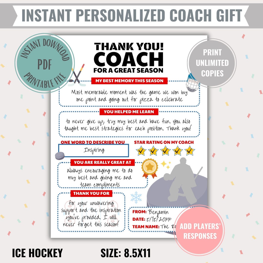 All About My Ice Hockey Coach Printable Gift Instant Digital Download ...