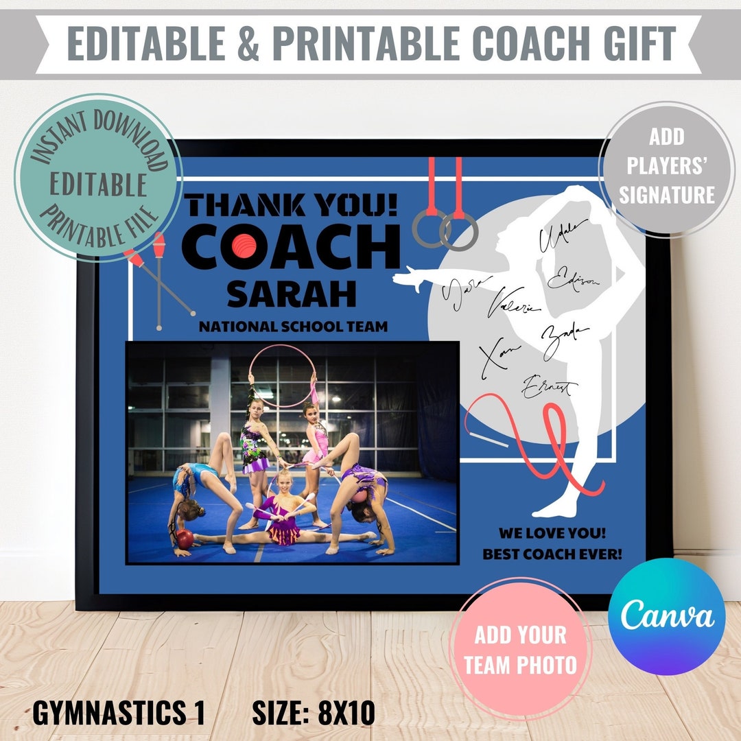 Editable Gymnastics Coach Gift Printable Instant Digital Download Thank ...