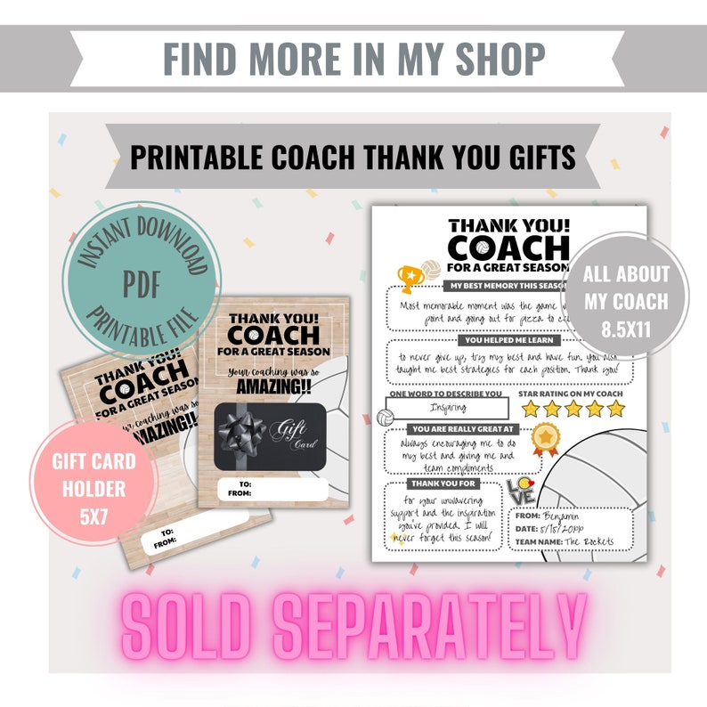 Editable Volleyball Coach Gift Printable Instant Digital Download ...