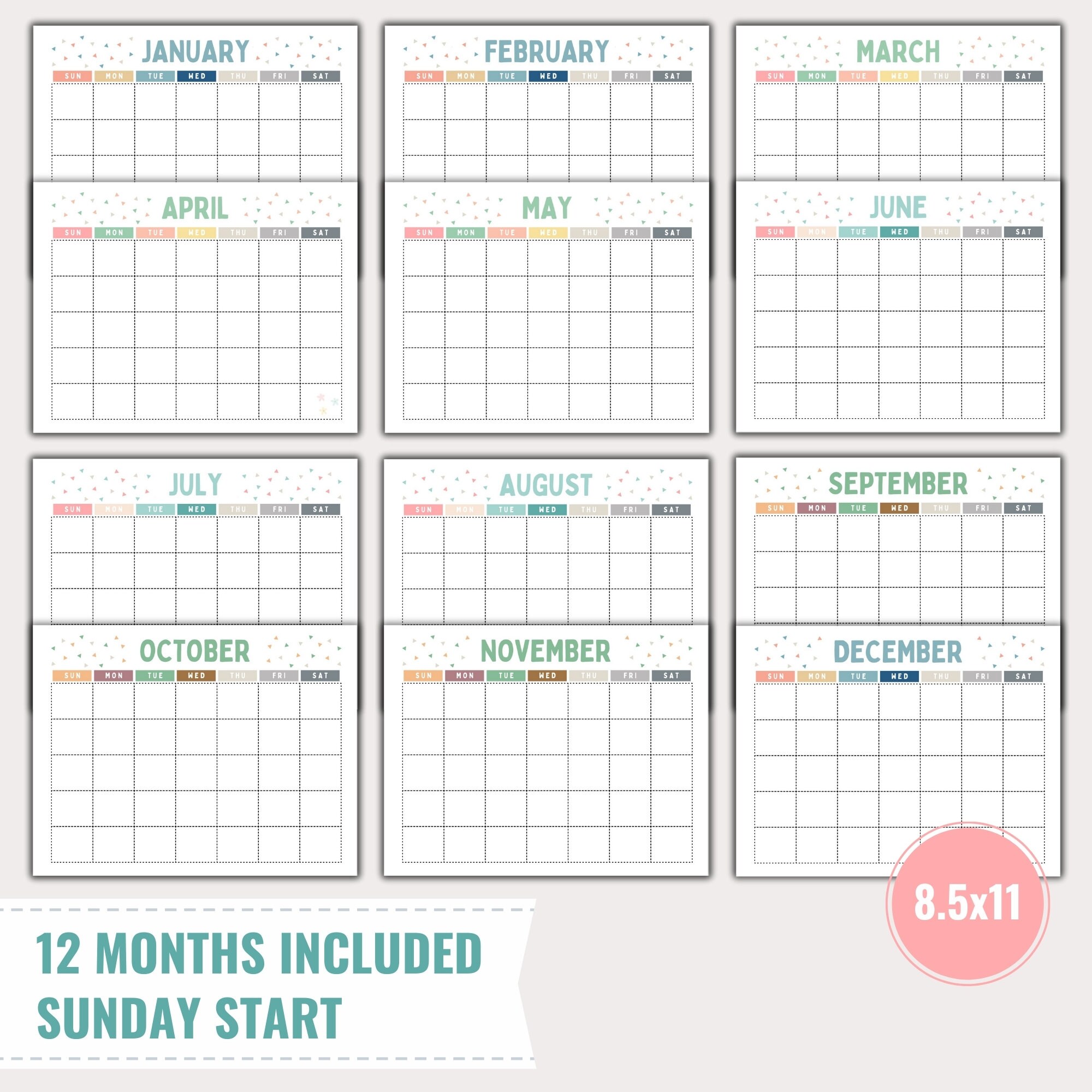 12 Month Undated Monthly Calendar Printable Homeschool Academic Planner ...