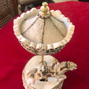 Music Box Carousel Canopy Animated Horse Floral Ivory Gold Tune ...