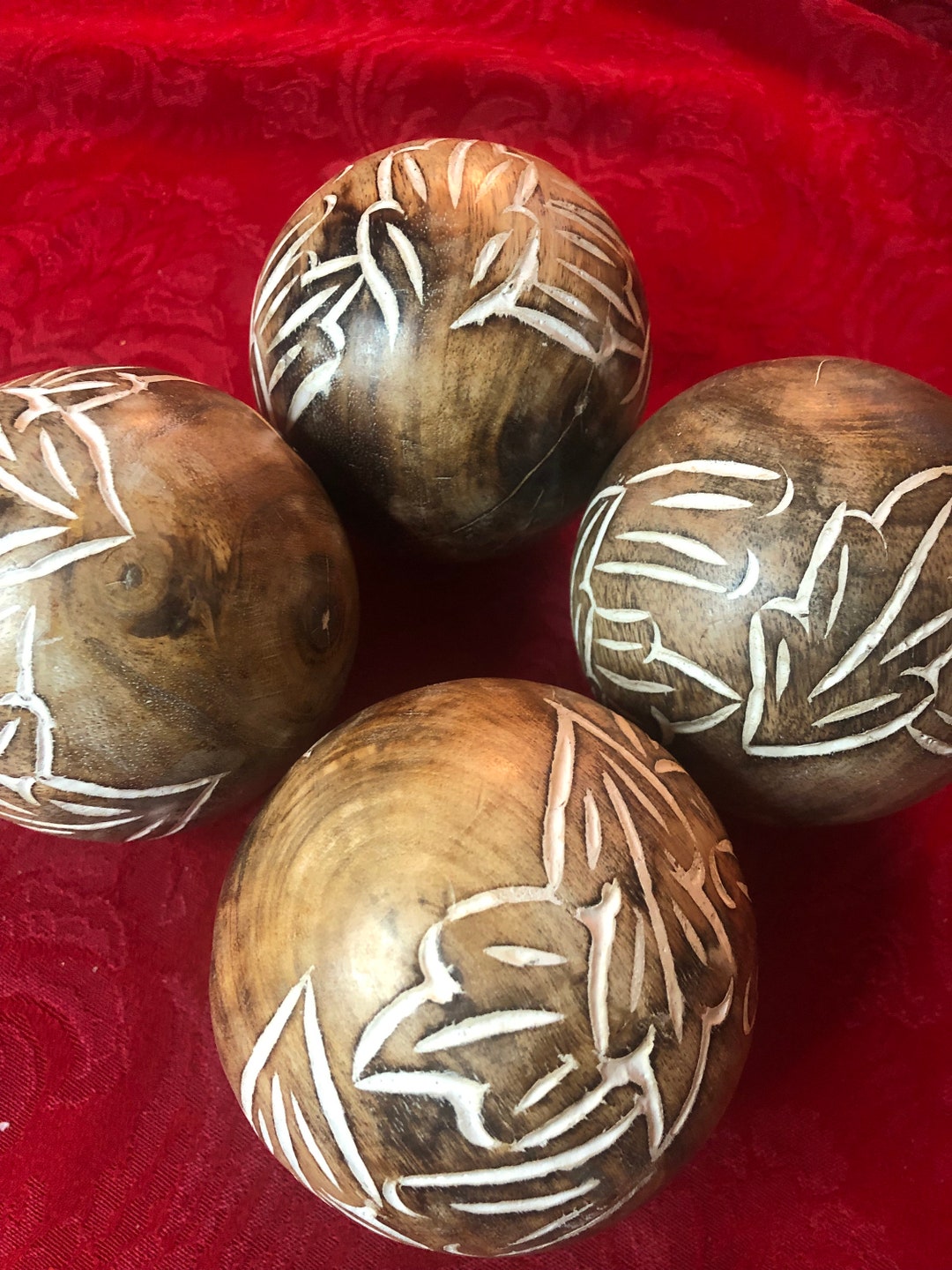 Hand Carved Vintage Wooden Decorative Spheres. Set of 4 - Etsy