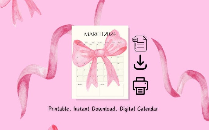 2024 Calendar | Coquette Aesthetic | Cute Calendar | Monthly Calendar ...