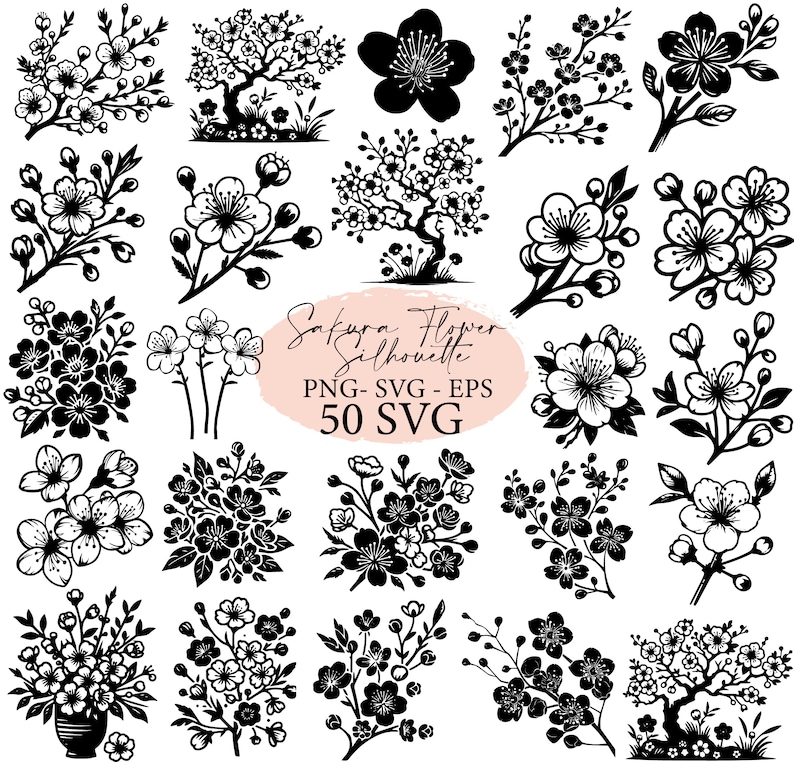 Cherry Blossom, SVG Bundle, Sakura Flower SVG, Svg Cricut, Doodle, Svg ...