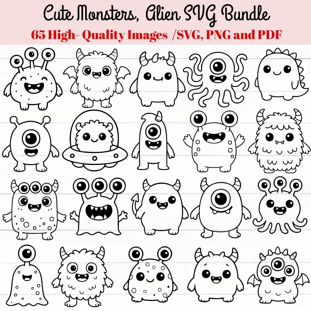 65 Cute Monsters Svg, Monsters Png, Cute Alien Svg, Monster Vector ...