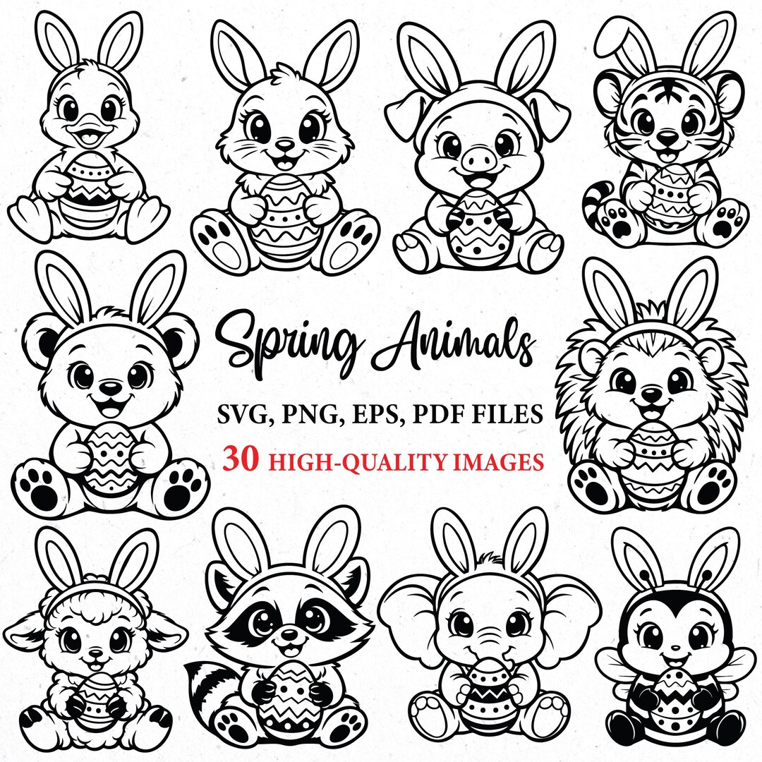 Spring Cute Animals Svg, Farm Animals Png, Kawaii Animals Clipart ...