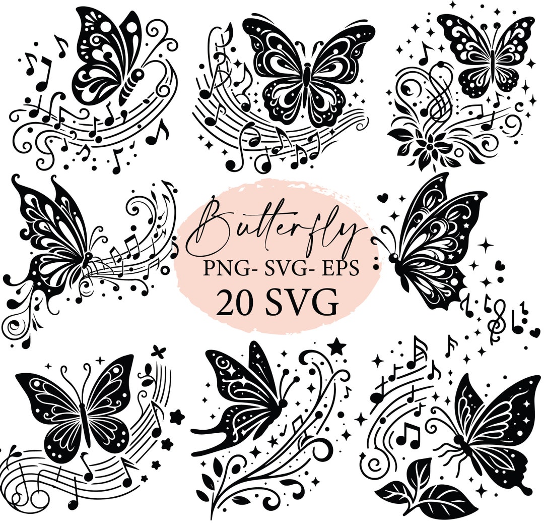 Butterfly, Music Note Svg, Elegant Butterfly With Music Notes ...