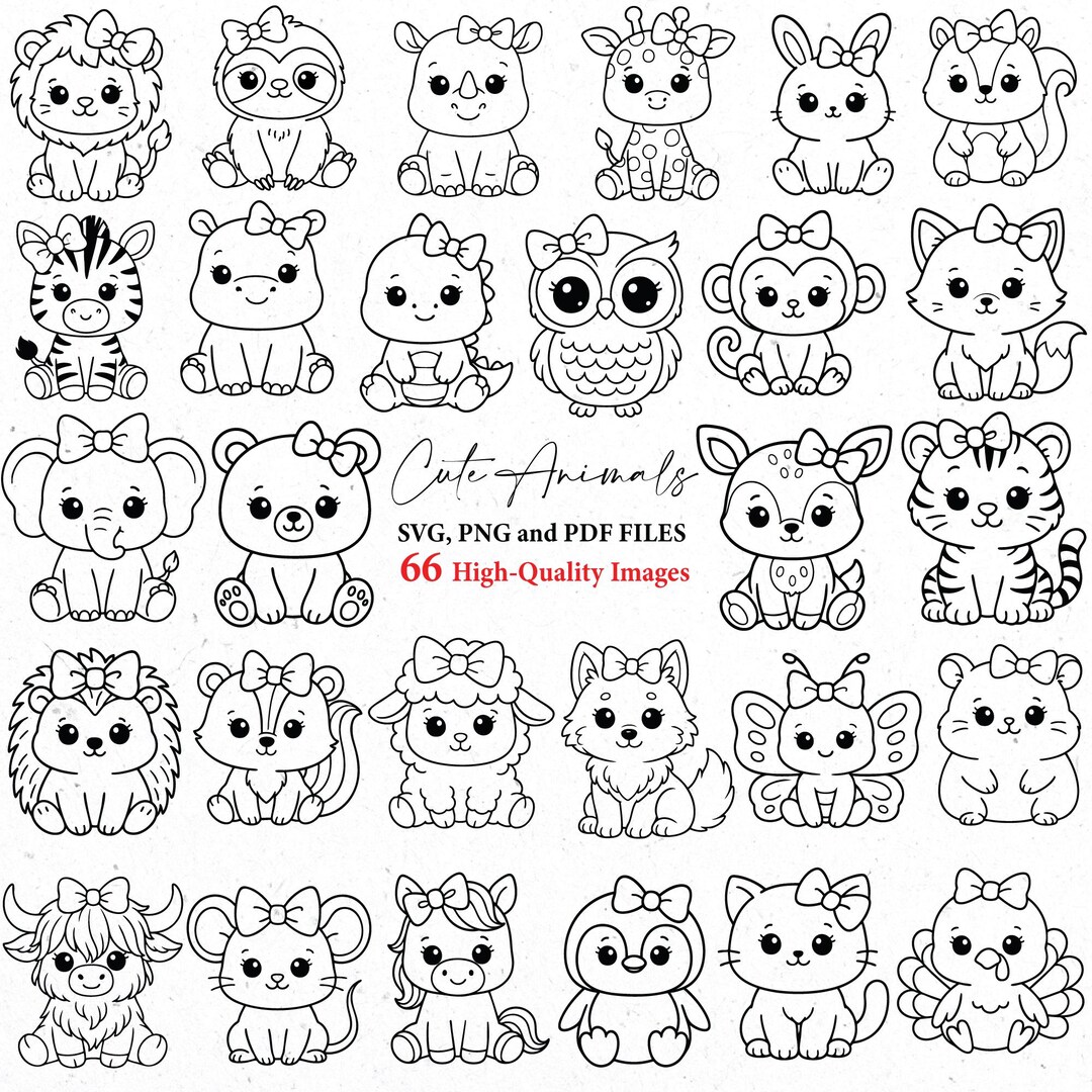 Cute Forest Animals With Bow, SVG Bundle, Safari SVG, Svg Cricut ...