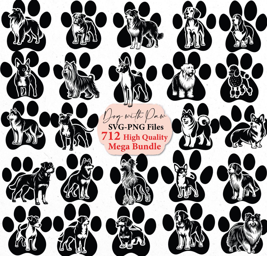 Dog Svg, Dog Outline, Dog With Paw Svg, Svg Bundle, Svg Files, Svg ...