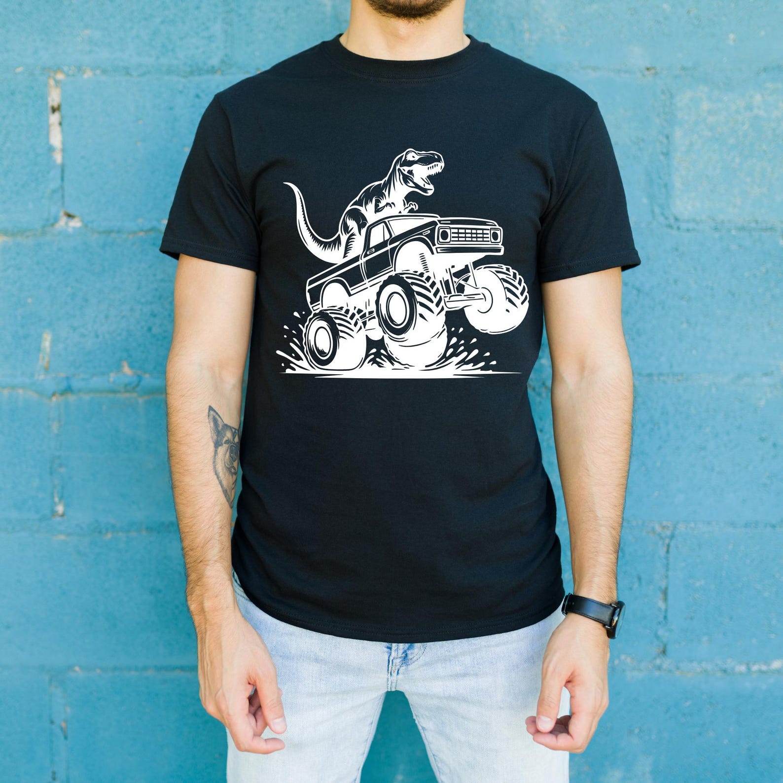 Monster Truck Svg, Dino Riding Monster Truck Svg, Monster Truck Png ...