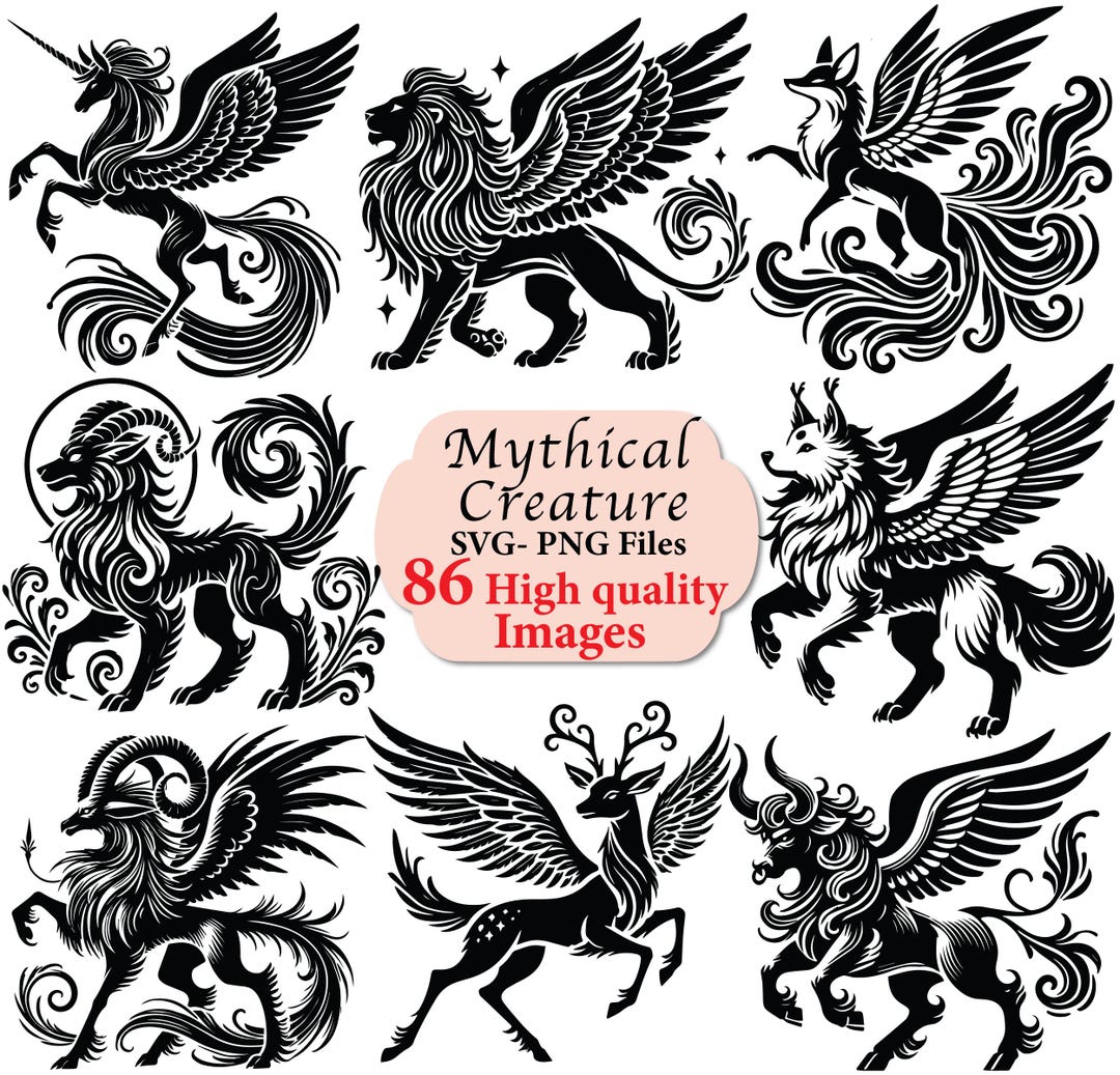 Mythical Creature, Tribal Svg, Winged Creatures, Magical Svg, Animals ...