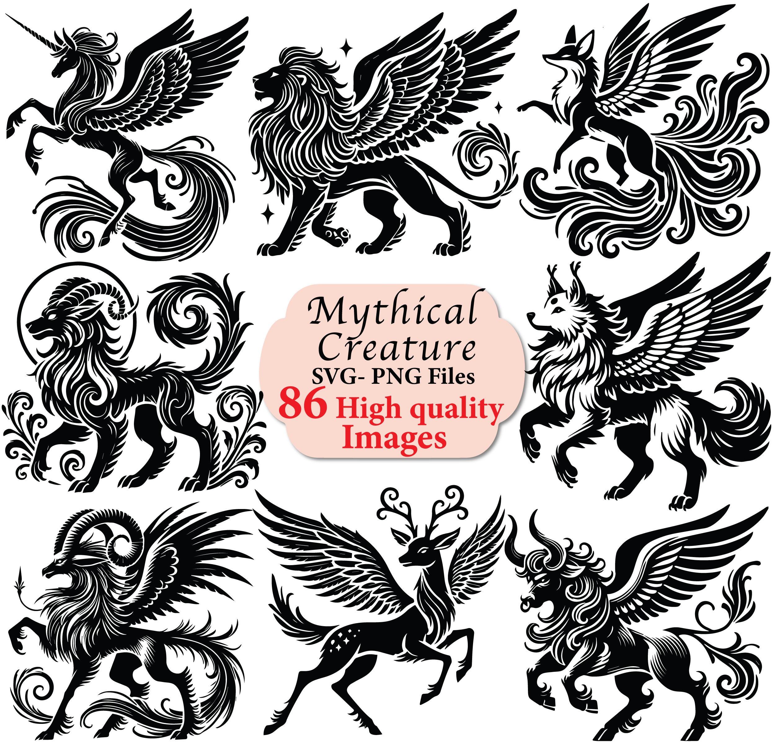 Mythical Creature, Tribal Svg, Winged Creatures, Magical Svg, Animals ...