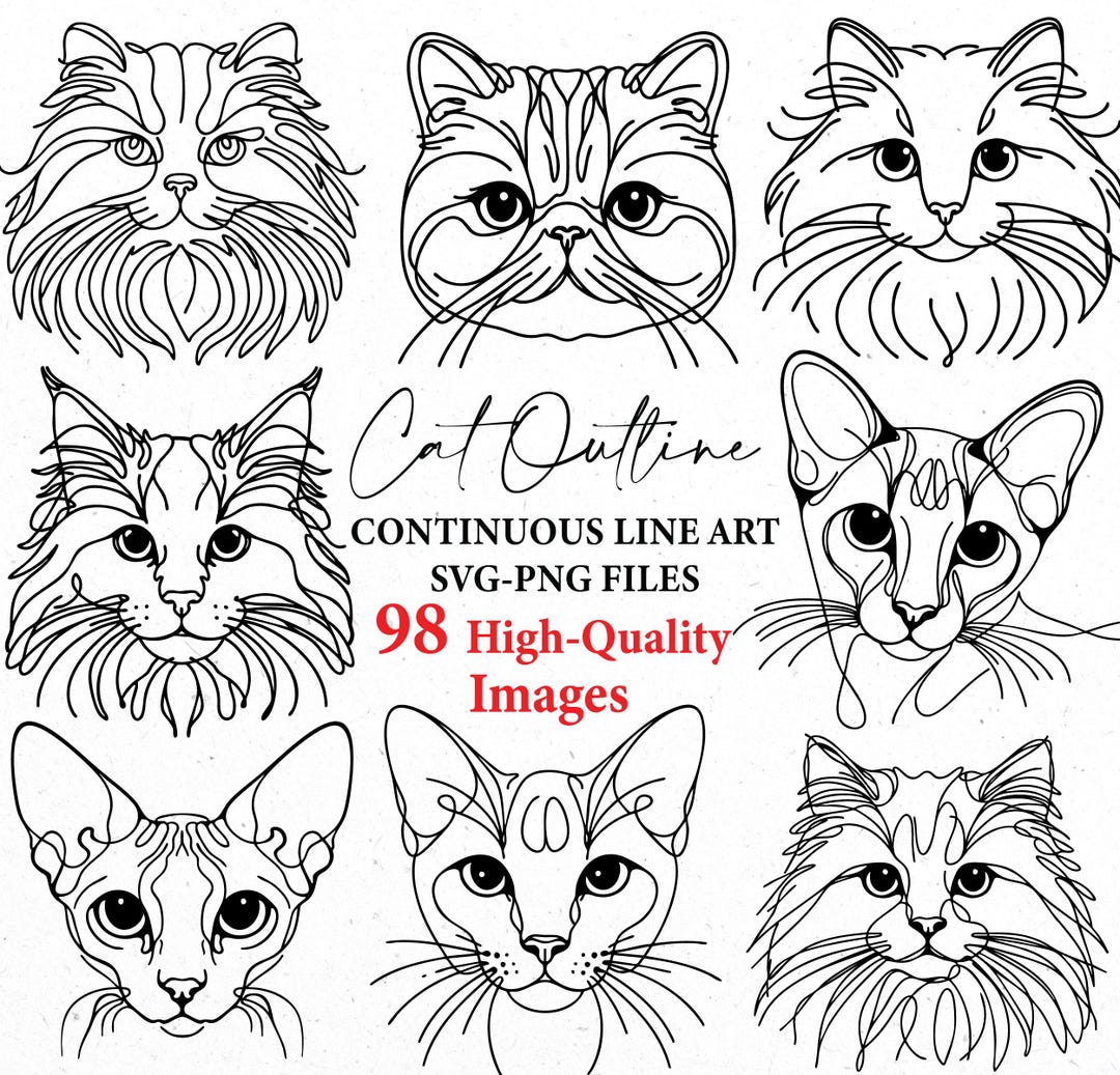 Cat Svg, Cat Continuous Outline Svg, Cat Face Png, Svg Bundle, Svg ...
