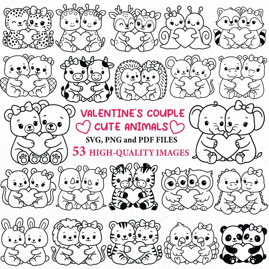 Valentine's Animal Svg, Cute Animals Png, Heart Svg, Cute Valentine ...
