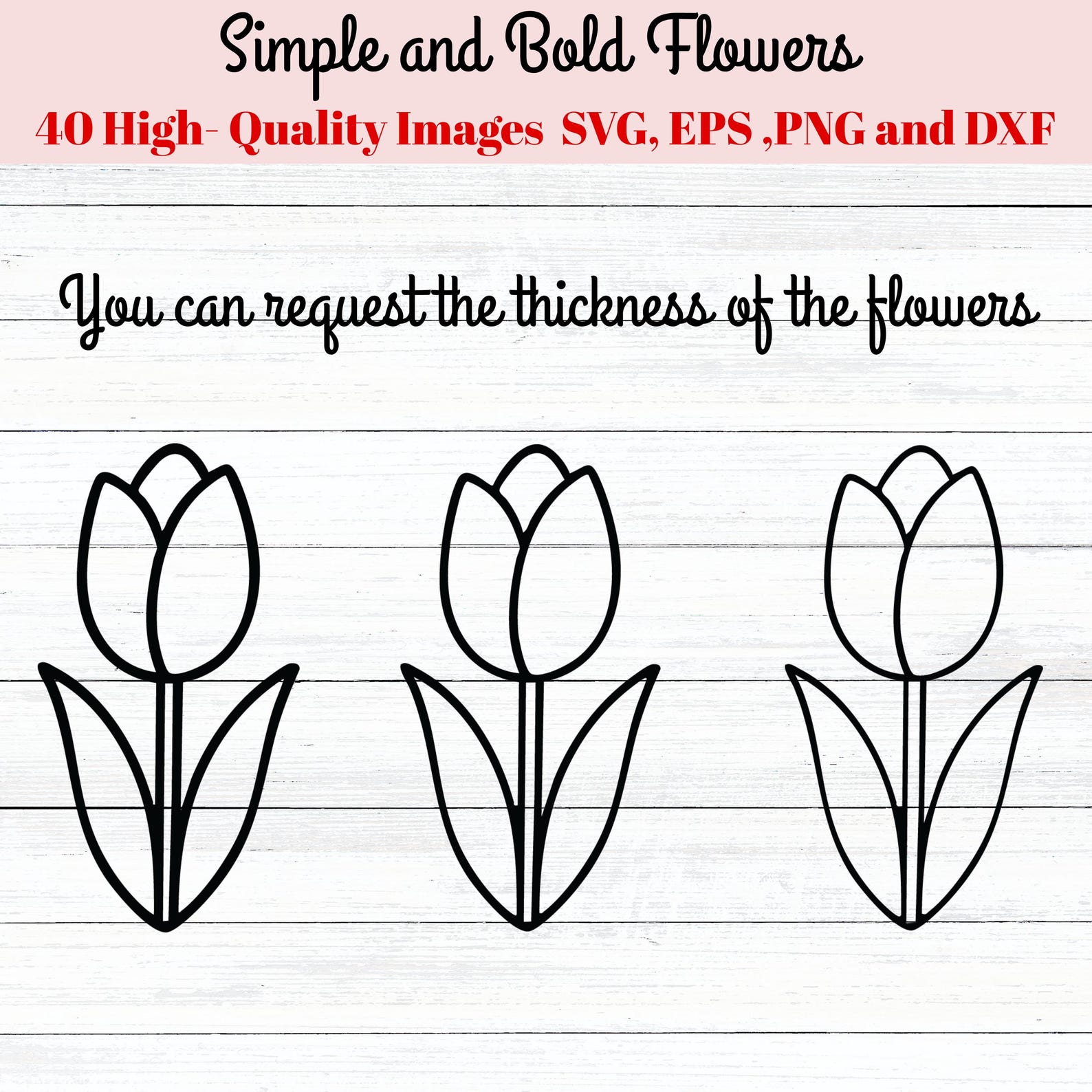 40 Flower SVG Bundle, Floral SVG Cut Files, Simple Bold Outline Flowers ...