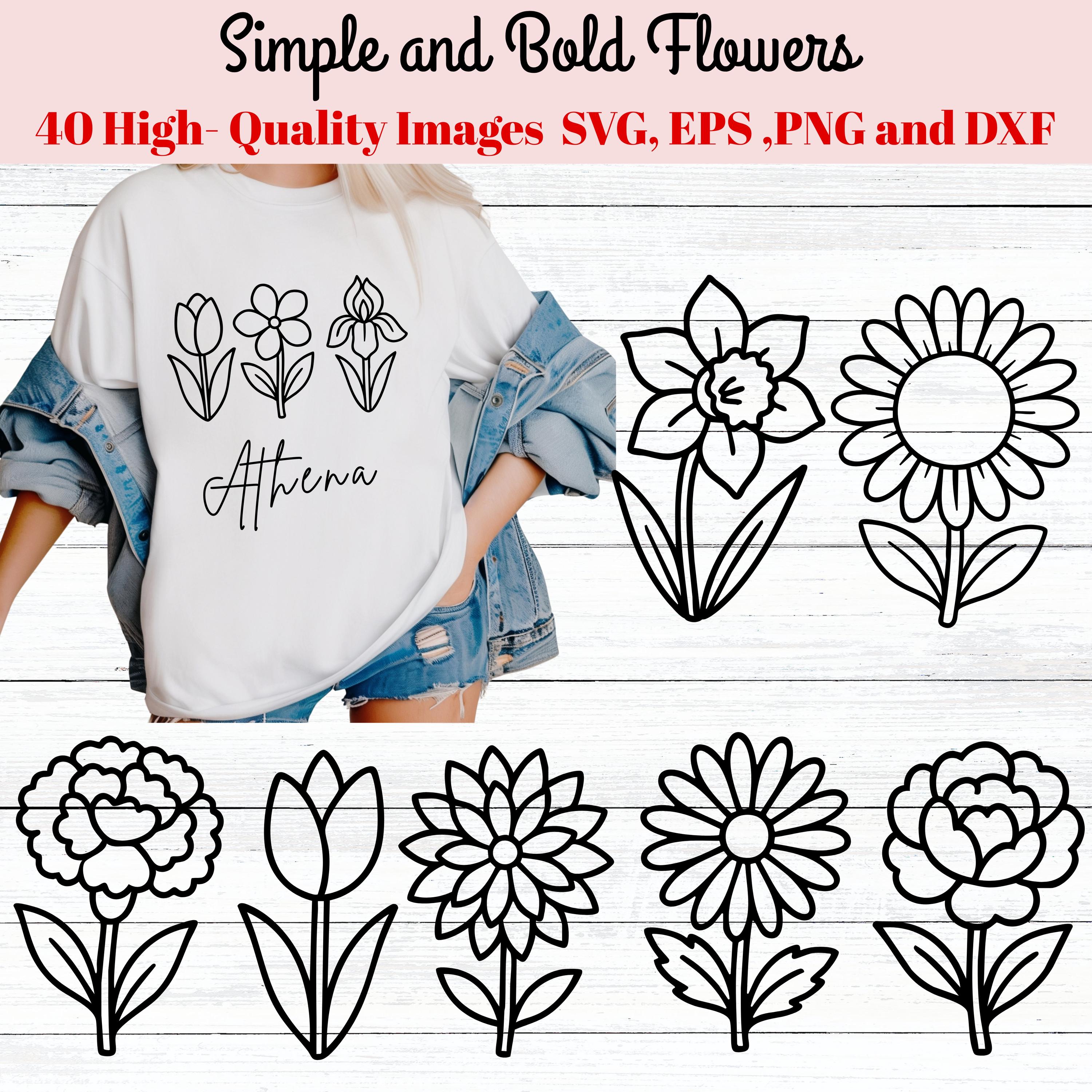 40 Flower SVG Bundle, Floral SVG Cut Files, Simple Bold Outline Flowers ...