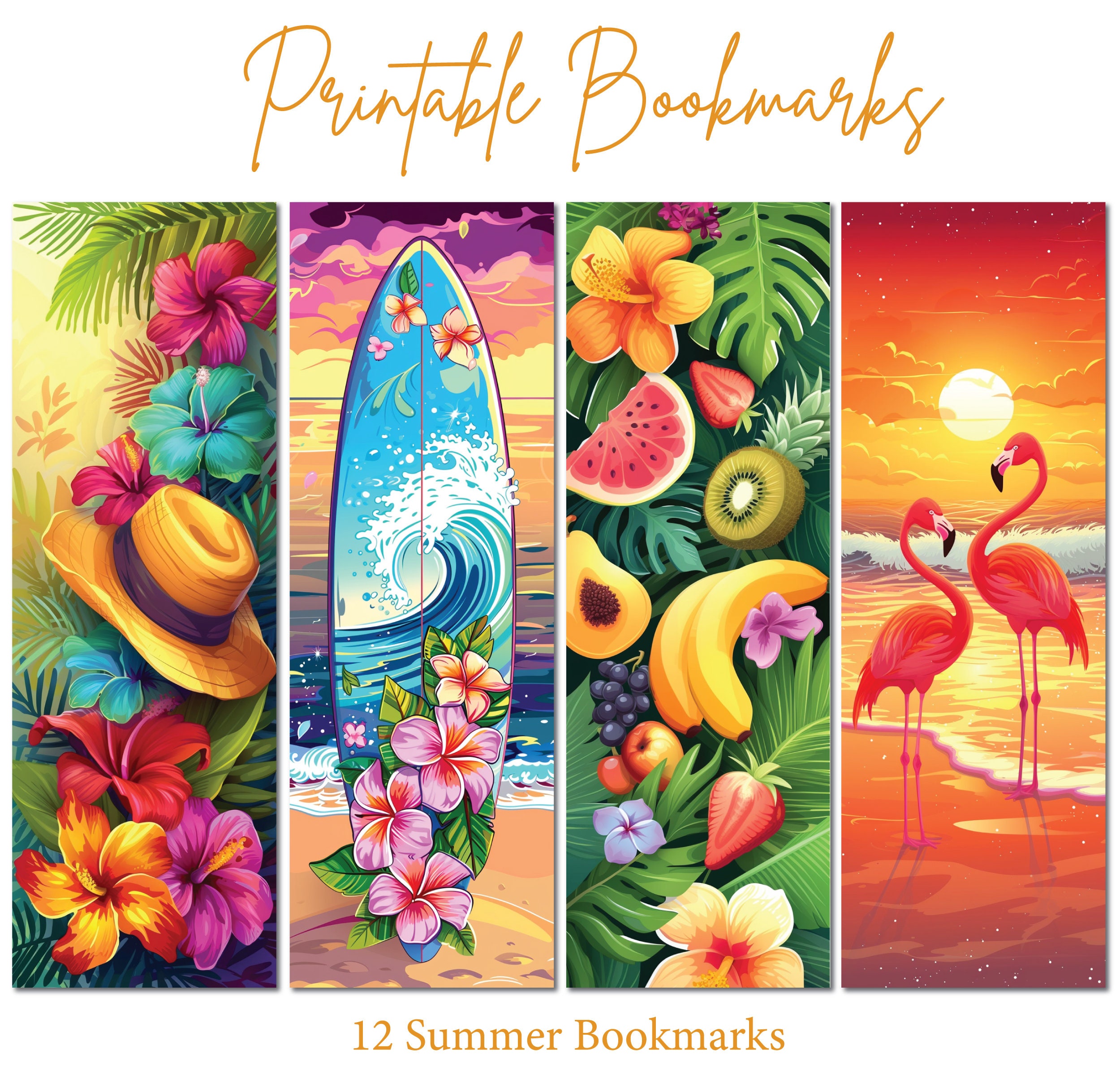 Printable Summer Bookmarks for Kids and Adults, Digital Bookmakrs ...