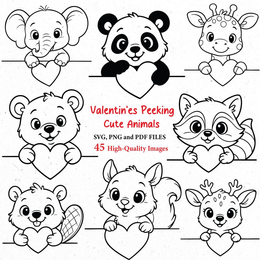 Valentine's Animal Peeking Svg, Cute Animals Svg, Animals Svg, Cute ...