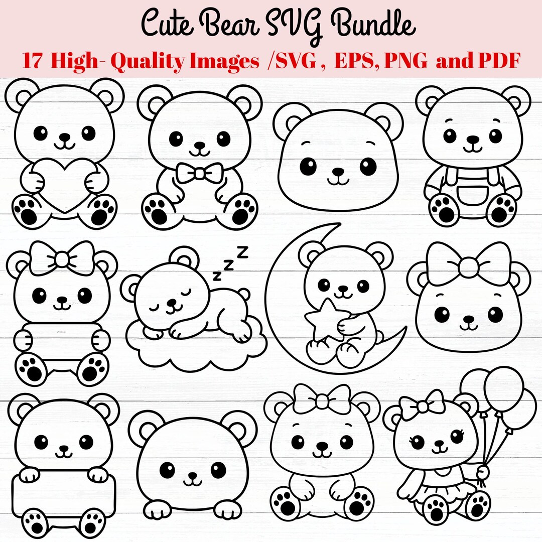 Cute Bear Svg, Bear Png, Cute Baby Bear Clipart, Kawaii Animals, Baby ...