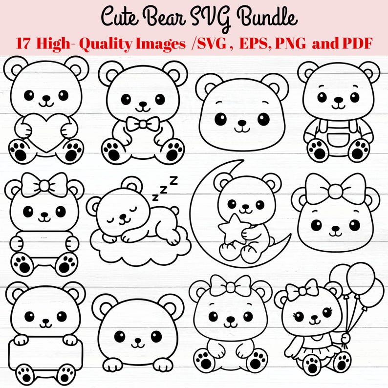 Cute Bear Svg, Bear Png, Cute Baby Bear Clipart, Kawaii Animals, Baby ...