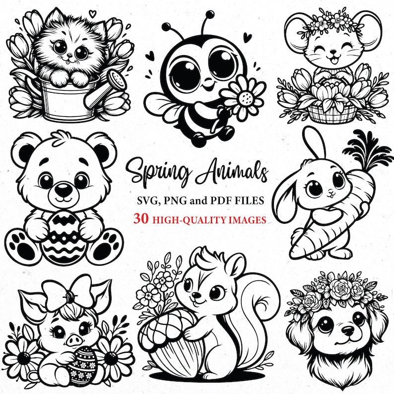 Spring Cute Animals Svg, Farm Animals Png, Kawaii Animals Clipart ...