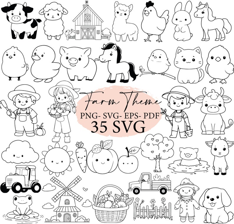 Farm Animals, Cute Farm Animals Svg, Animals Png, Kawaii Animals, Cute ...