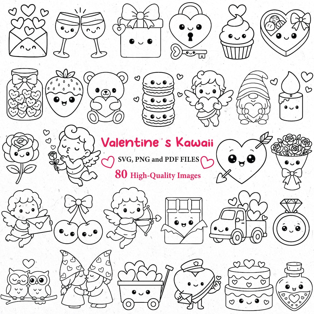 Cute Kawaii Valentine's SVG, Valentine's Png, Valentine's Clipart ...