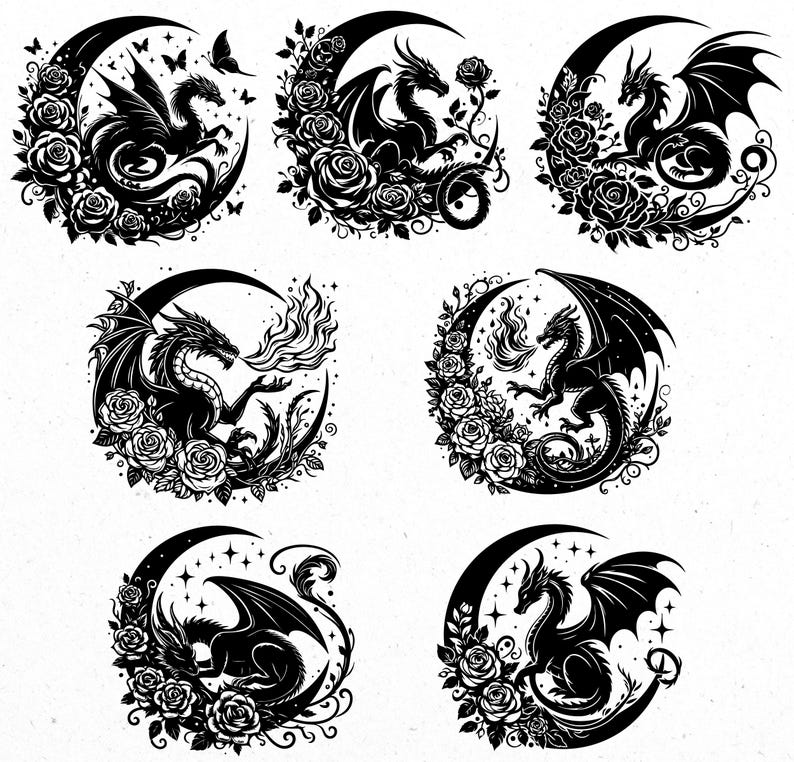 Dragon, Dragon Svg, Magical Dragon Svg, Dragon With Flowers, Mythical ...