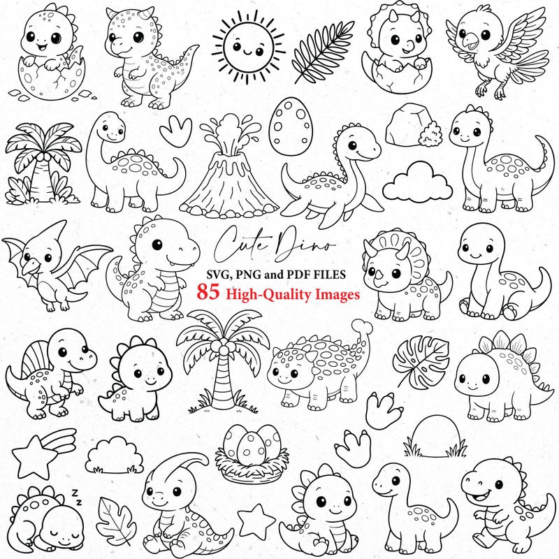Kawaii Dinosaur Clipart - Etsy