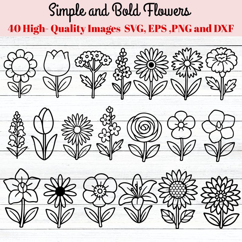 Cartoon Flower Outline - Etsy UK