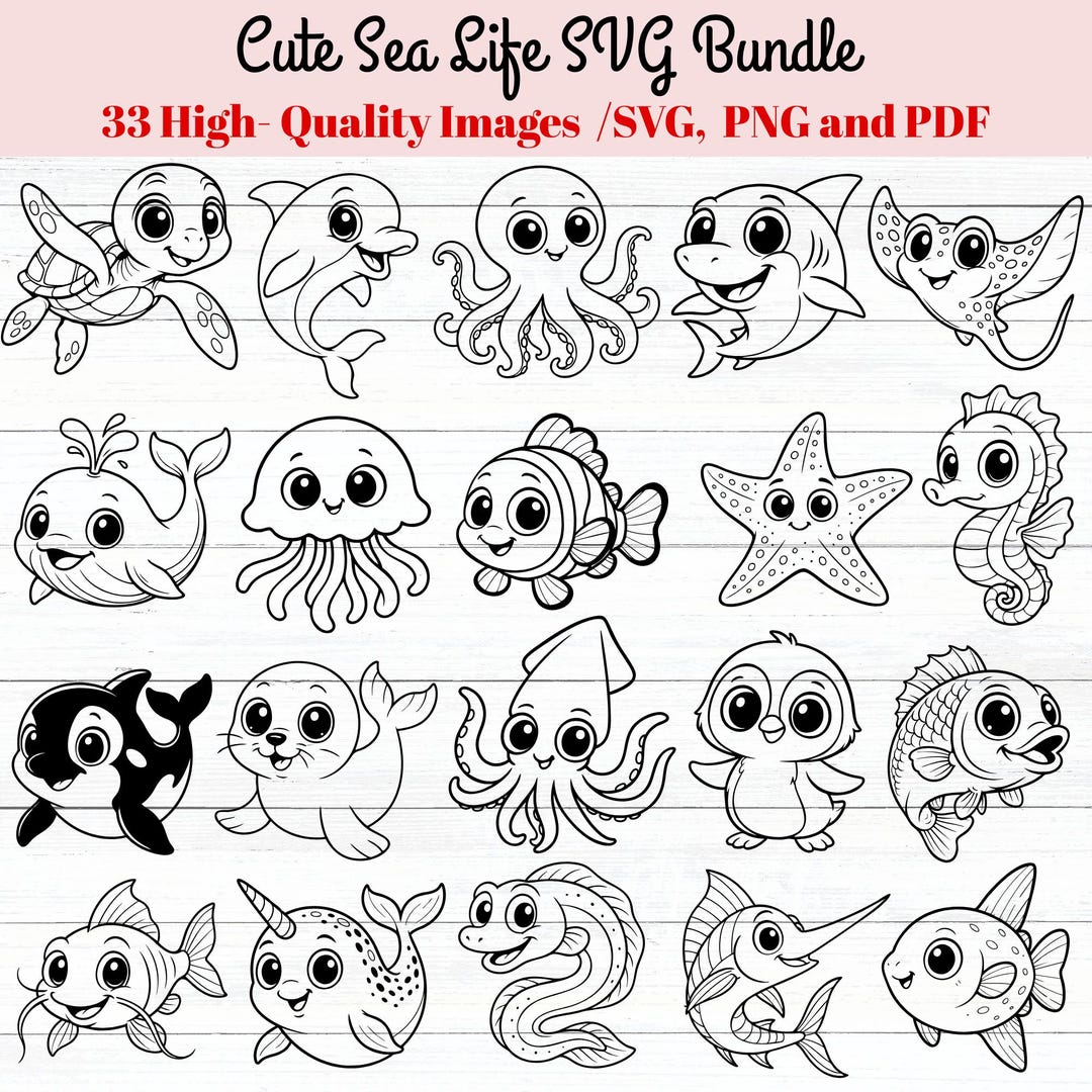 Cute Sea Animals Svg, Ocean Creatures Svg, Cute Fish, Mermaid Svg ...