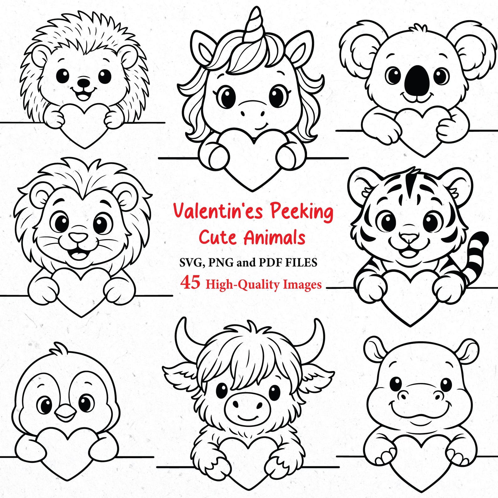 Valentine's Animal Peeking Svg, Cute Animals Svg, Animals Svg, Cute ...