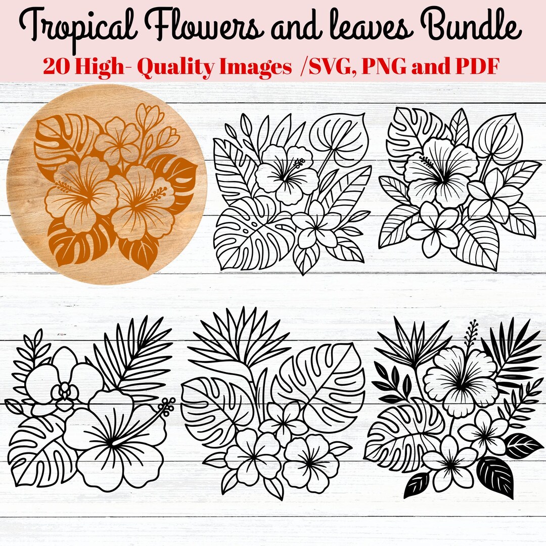 Tropical Flowers SVG, Tropical Leaves Svg, Tropical Svg, Palm Leaves ...