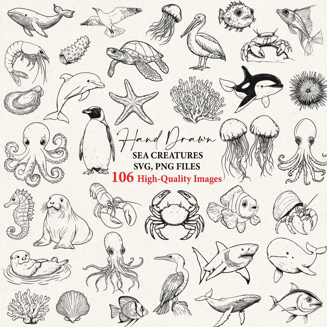 Sea Animals Svg, Sea Creatures Svg, Summer Coastal Svg, Svg Files, Svg ...