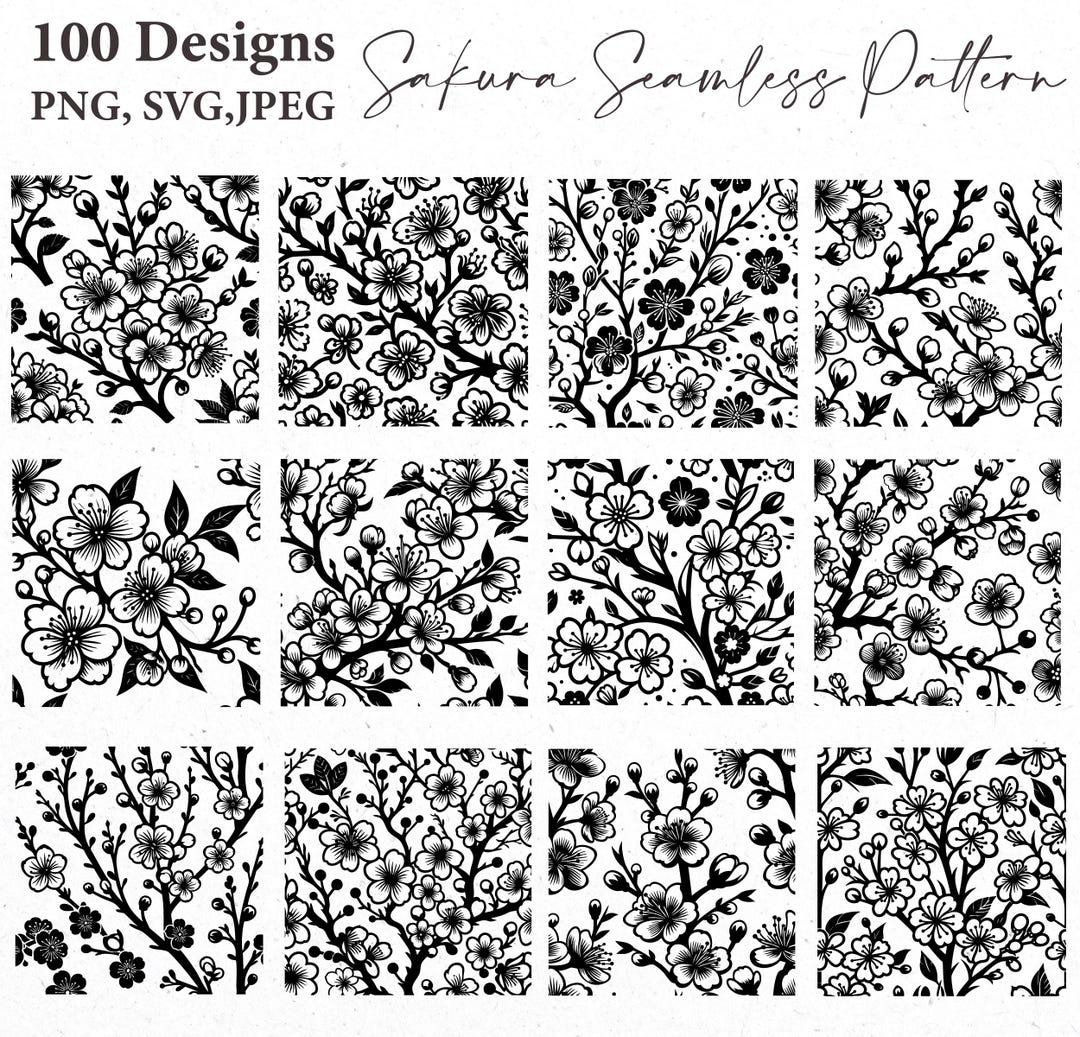 Sakura Flower Seamless Pattern Svg, Cherry Blossom Flower Svg, Pattern ...