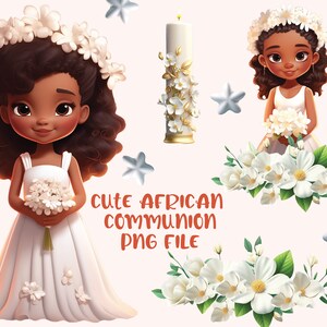 First Communion African Girl Clipart PNG, Bible, Rosary, Stars, Afro ...