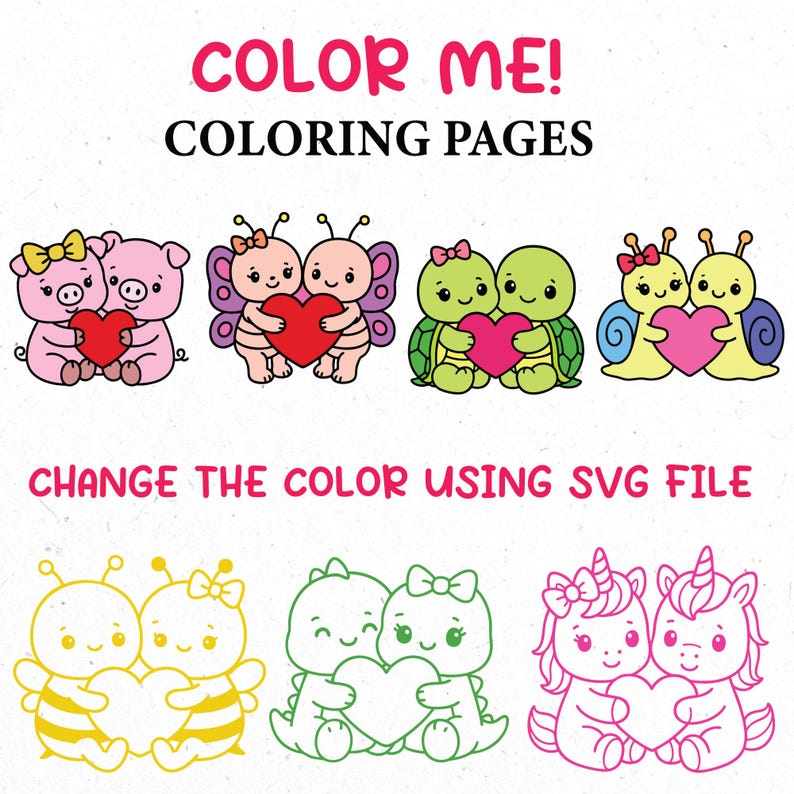 Valentine's Animal Svg, Cute Animals Png, Heart Svg, Cute Valentine ...