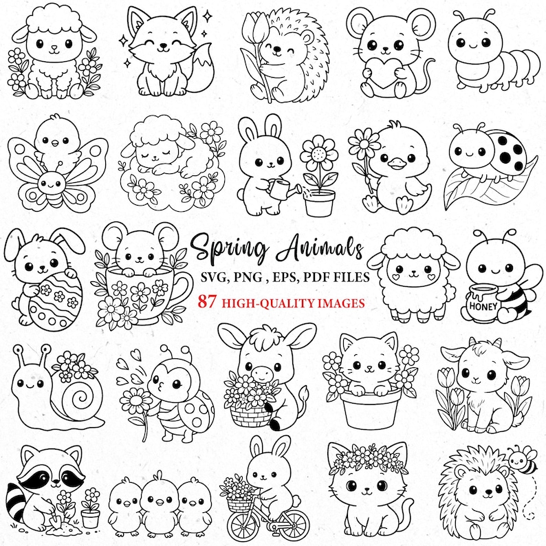 Spring Cute Animals Svg, Farm Animals Png, Kawaii Animals Clipart ...