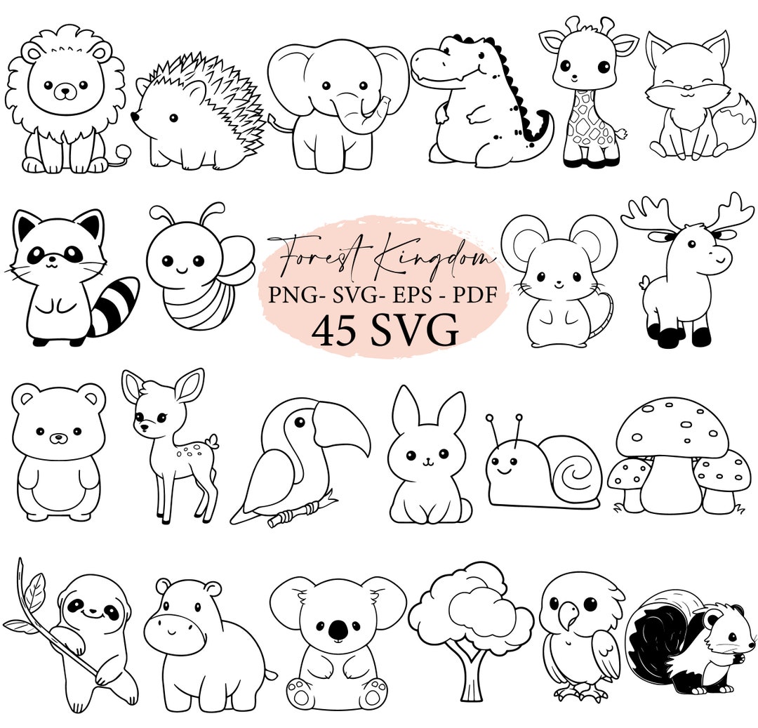 Cute Forest Animals SVG Bundle, Safari SVG, Svg Cricut, Doodle, Black ...