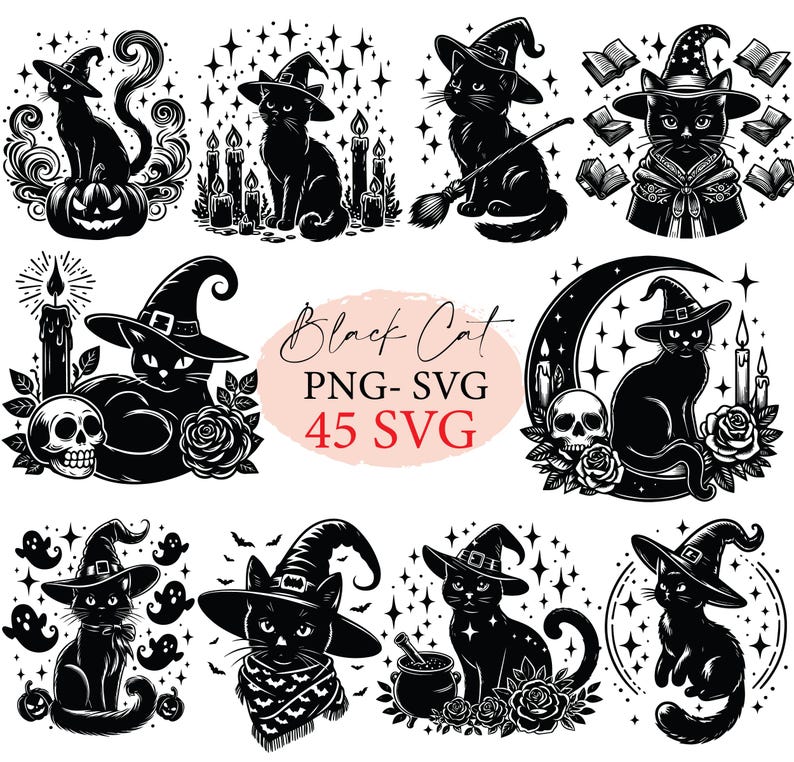 Black Cat, Black Cat Svg, Black Cat Png, Halloween Svg, Witch Svg ...