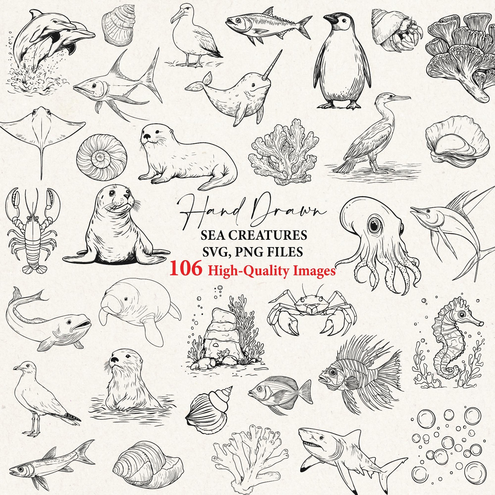 Sea Animals Svg, Sea Creatures Svg, Summer Coastal Svg, Svg Files, Svg ...