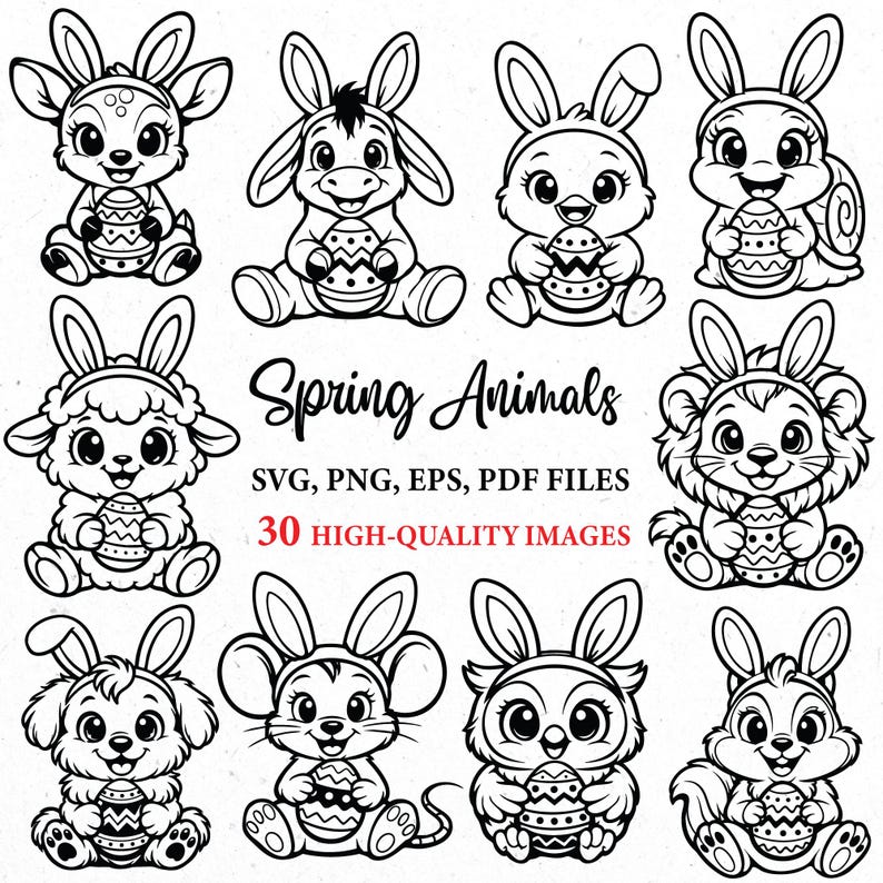 Spring Cute Animals Svg, Farm Animals Png, Kawaii Animals Clipart ...