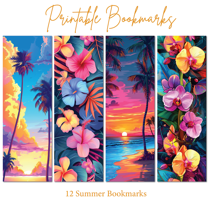 Printable Summer Bookmarks for Kids and Adults, Digital Bookmakrs ...