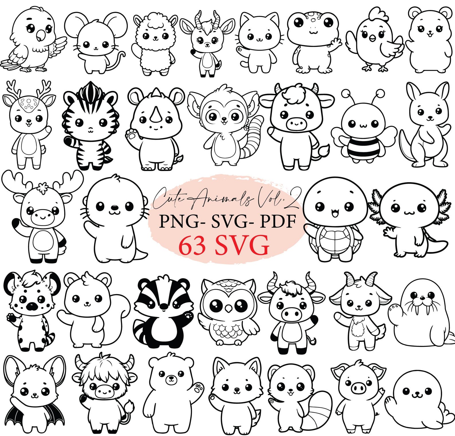 Cute Forest Animals Waving, SVG Bundle, Safari SVG, Doodle Svg, Safari ...
