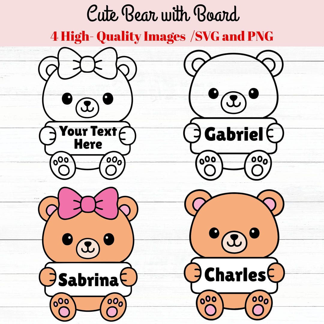 Cute Bear Svg, Bear With Board Svg, Kawaii Bear Png, Cute Animals, Svg ...