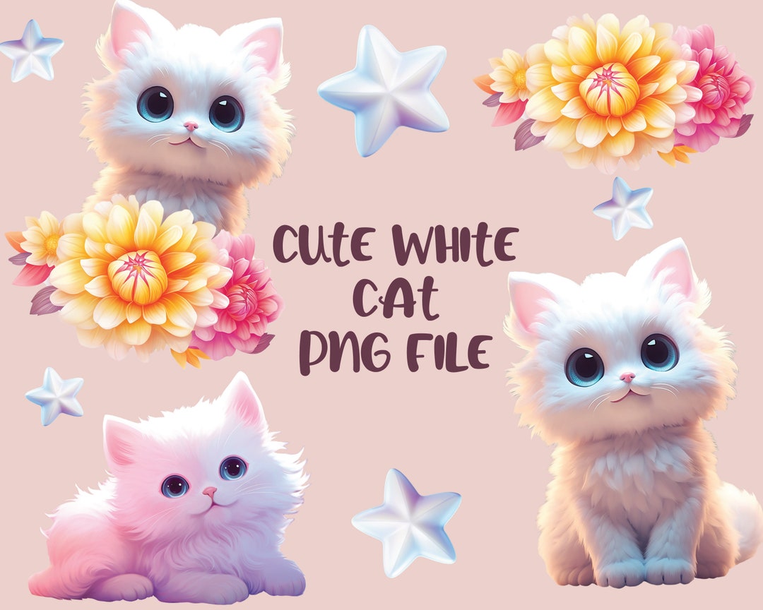 Cute White Cat Clipart PNG Cats Animals Cute Chibi Cat Clip - Etsy