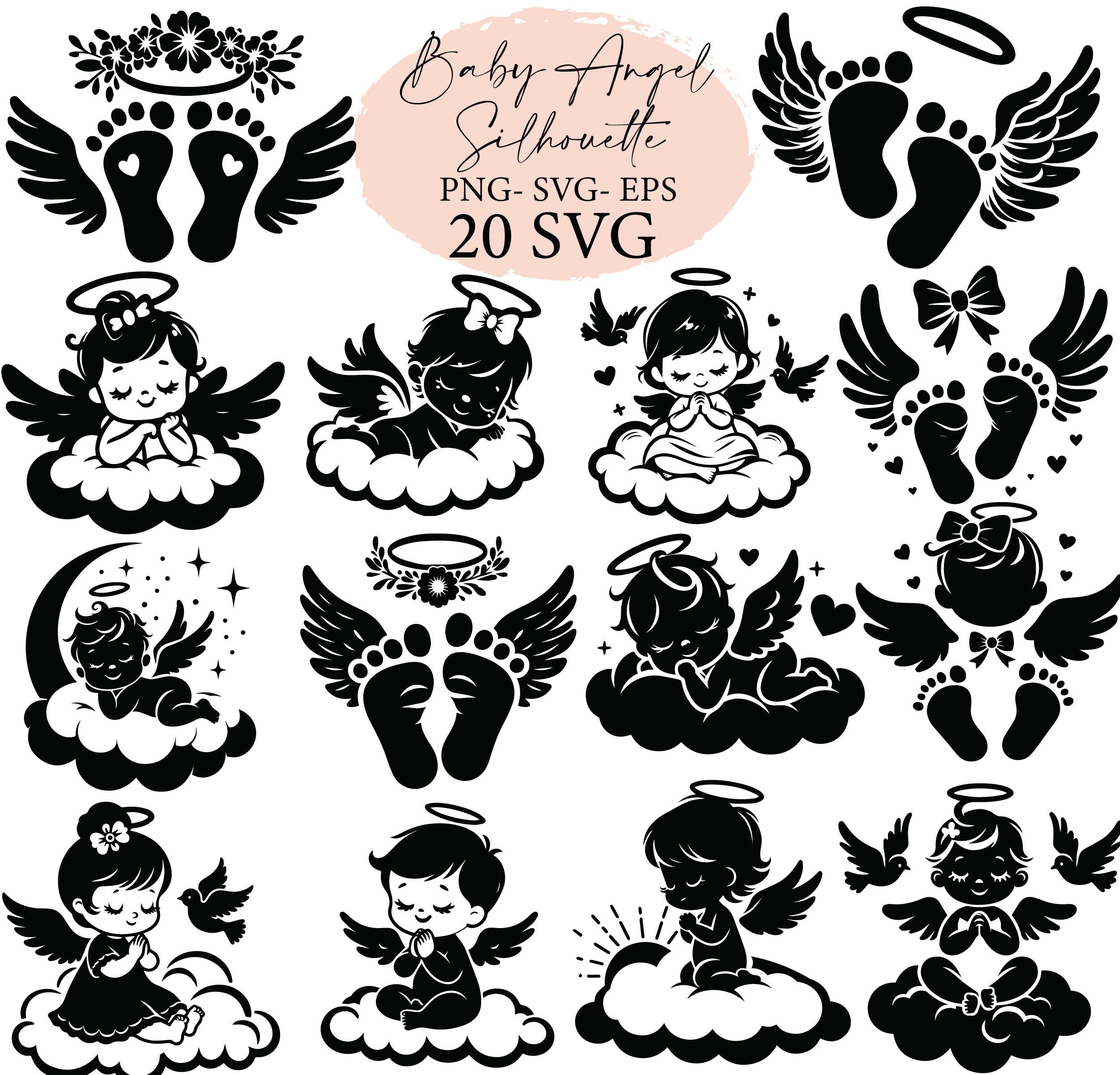 Baby Angel Svg Angel Svg Bundle Vector For Instant Download Svg