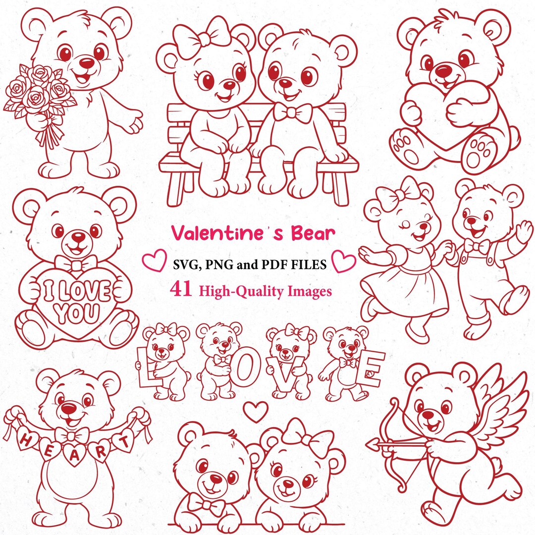 Classic Valentine Bear Svg, Cute Bear Svg, Valentine Bear Png, Cute ...