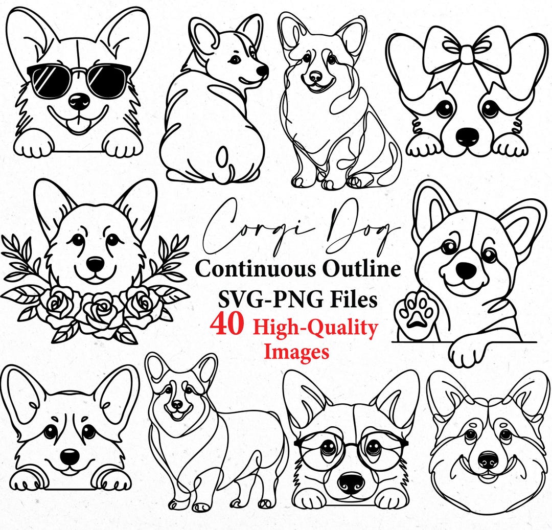 Corgi Dog Svg, Corgi Dog Outline Svg, Dog Svg, Continuous Line Art, Dog ...