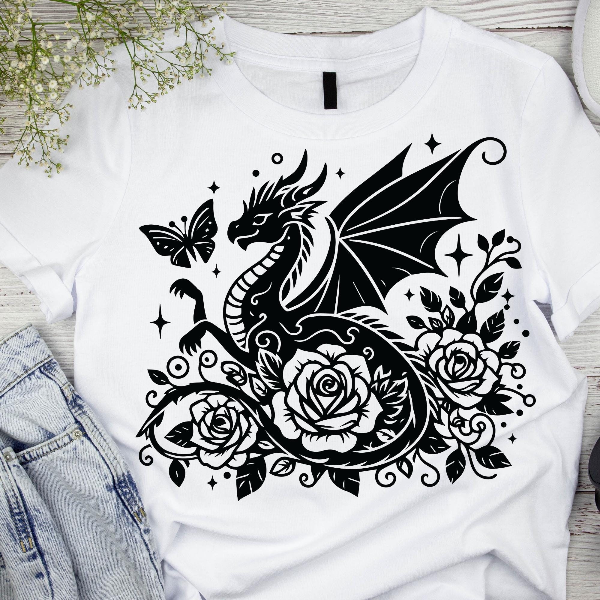 Dragon, Dragon Svg, Magical Dragon Svg, Dragon With Flowers, Mythical ...